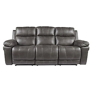 Signature Design by Ashley Erlangen Faux Leather Adjustable Power Reclining Sofa with USB Charging, Gray