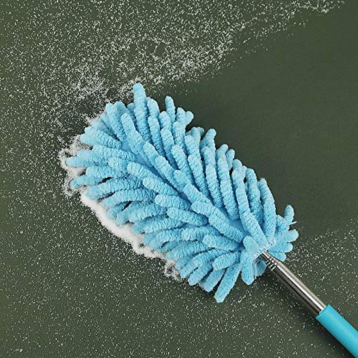 TIMIVO Microfiber Duster for Cleaning, Dusters with Telescoping Extension Pole, Extendable Washable Mini Dusters for Cleaning Supplies Car, Window, Furniture, Office (Blue and Grey)