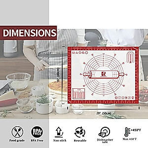 KitchenRaku Silicone Baking Mat, Nonstick Pastry Mat for Rolling Out Dough, Nonslip Macaroons Baking Mat with Measurement Guide, Food-Grade Oven Mat for Cookies, Bread, Pastries, Pie Crust