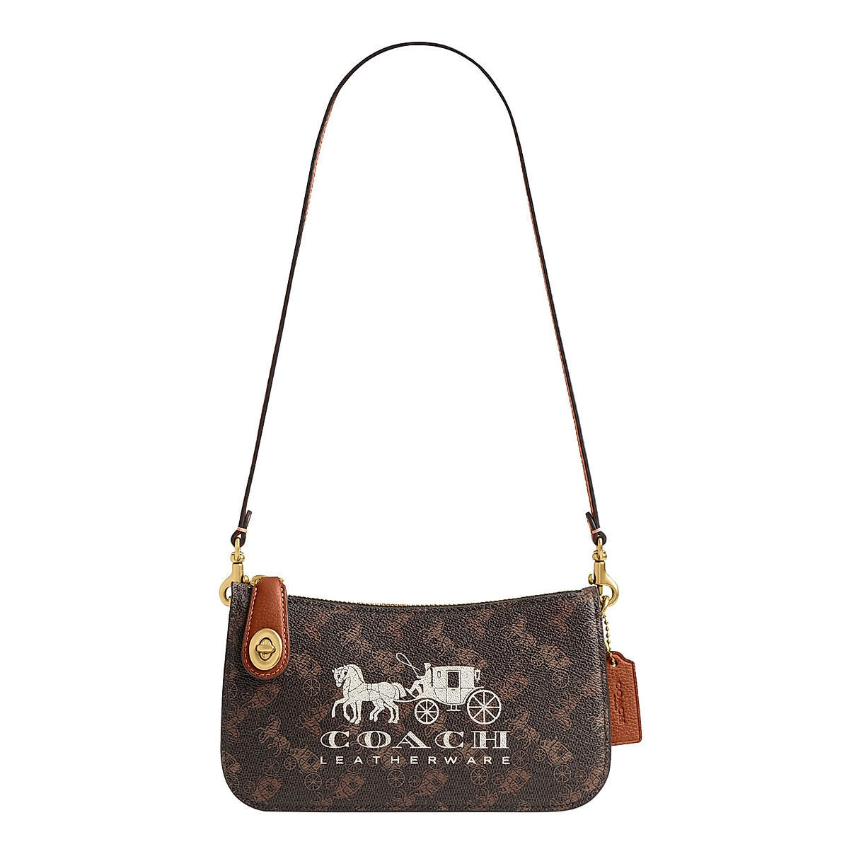 Coach Horse and Carriage Coated Canvas Turnlock Penn Shoulder Bag, Truffle Burnished Amber
