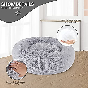 ZEJEUER Cat Bed, Small Dog Bed, Round Donut Washable Plush Fluffy Faux Fur Soft Cushion Beds for Indoor Pets