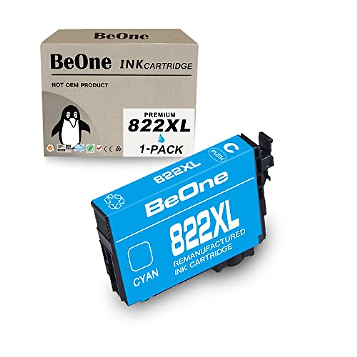 BeOne 822XL Ink Cartridges Remanufactured Replacement for Epson 822 XL 822XL T822 T822XL to Use with Workforce Pro WF-3820 WF-4820 WF-4830 WF-4833 WF-4834 Printer (1 Cyan)