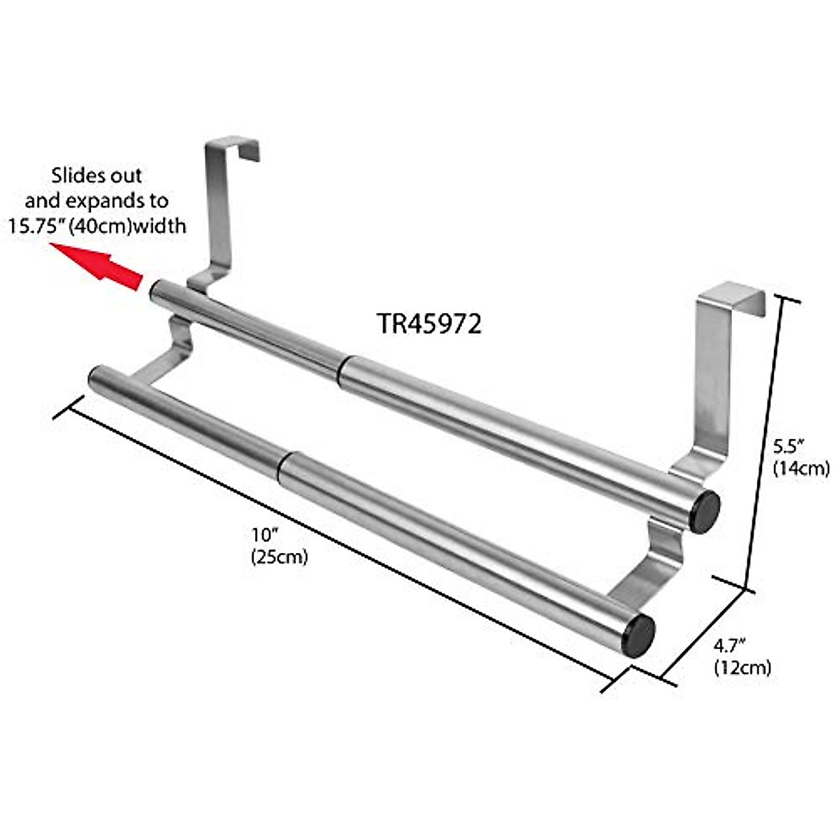 Home Basics Cabinet Door Quick Install Hanging Modern Expandable 2 Tier Steel, Storage and Display Rack for Hand, Dish, and Tea Towels, Chrome