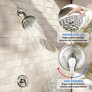 KINSE Brushed Nickel Shower Faucet Set, Shower Valve and Trim Kit With 5 Inches Rain Shower Fixtures, 5-Spray Shower Head and Faucet Set, Single Handle Control Shower Faucet Set with Valve