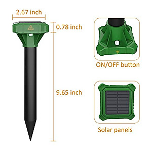 Careland Outdoor Mole Repellent Solar Powered Ultrasonic Gopher Repeller Stake Sonic Groundhog Deterrent Spike (8)