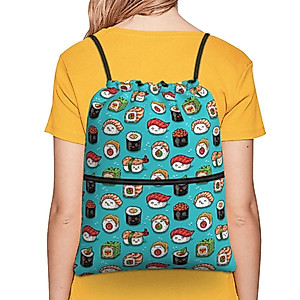 Famame Funny Food Sushi Drawstring Backpack String Bag Sackpack For Gym Shopping Beach Sport Yoga