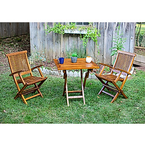 TeakCraft Teak Folding Arm Chair - 2 Piece Foldable Chairs Set - Fully Assembled - Solid Wooden Outdoor, Indoor- Wood Dining Room, Kitchen, Patio, Bistro Chairs, The Mille
