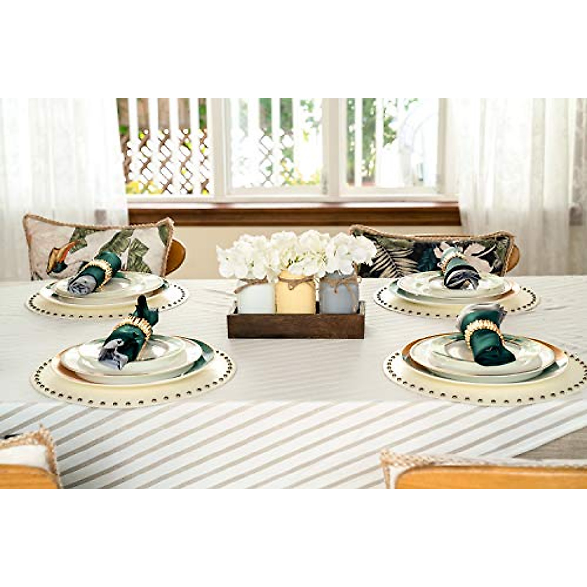 Dahey Decorative Mason Jar Centerpiece Wood Tray with Artificial Flowers Rustic Country Farmhouse Decor for Herb Plants Home Coffee Table Dining Room Living Room Kitchen Garden