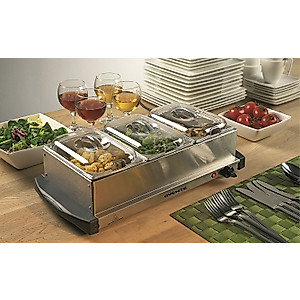 Ovente 3-in-1 Party Chocolate, Butter, Cheese Fondue Warmer and Mini Food Buffet Server with Warmer Tray, 3 Liter, Adjustable Temperature Dial, BPA-Free Cool-Touch Lids, Stainless Steel