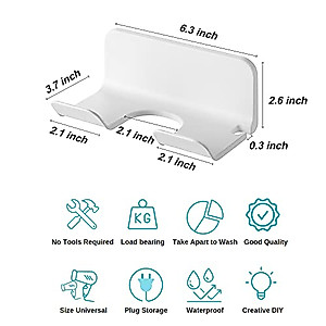 Hair Dryer Holder Wall Mounted - Self Adhesive Wall Hanging Hair Tool Organizer Wall Shelf for Blow Dryer Holder Rack Bathroom Vanity (White)