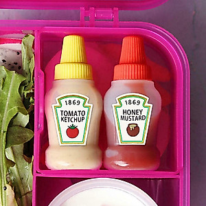 U&S 2pcs 25ml/0.84oz Mini Ketchup Bottle Condiment Squeeze Bottles Honey Mustard Squeezable Jar Portable Sauce Container for School Office Worker Bento Box BBQ, Yellow,red