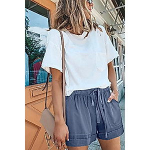 KISSMODA Womens Casual Linen Short Pants Drawstring Elastic Waist Summer Shorts with Pockets M
