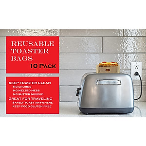 Non-Stick Reusable Toaster Bags (Set of 10) Various Sizes, Create Grilled Cheese Sandwiches in Toaster, Microwave Oven or Grill, Pizza Panini & Garlic Bread