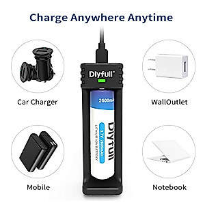 18650 Battery Charger, Dlypow 2 Bays Battery Charger with Auto-Charging Current for IMR/ICR Li-ion 22650 18650 18490 17500 RCR123 14500 and 1.2V Ni-MH Ni-CD AA AAA Rechargeable Batteries