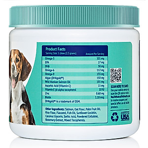 Omega Skin and Coat Chews for Dogs, Wild Salmon Dog Treats with Biotin & Vitamin E, Helps with Itchy Skin, Allergy Relief & Shedding, Omega 3 6 9, EPA & DHA Fatty Acids, Made in USA, 120 Chews