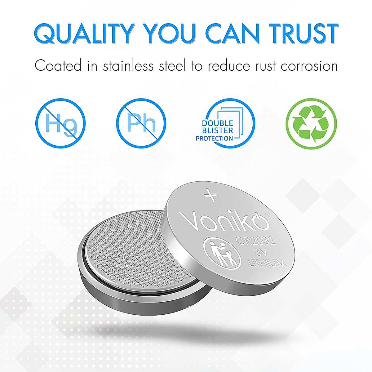 Voniko 3 Volt CR2032 Battery 6 Pack – Lithium Batteries – 2032 Button Battery Flat – 7 Years Shelf Life