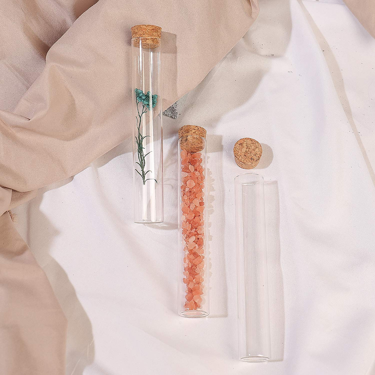 JODIO Glass Test Tubes,18PCS 60ml Clear Flat Test Tubes with Corks Stopper,for Scientific Experiments, Party Decorations, Candy Storage,as Bath Salt Containers(25x150mm)