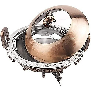 KAMWD 3L Stainless Steel Chafing Dish Round Chafer Buffet Warmers W/Food Pans, Aluminum Stand, Visible Pot Lid and Fuel Holders for Weddings Parties,Red Copper (Color : Red Copper)