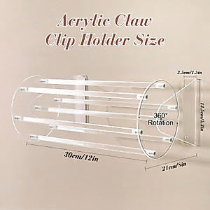 SNOWSTAR Acrylic Claw Clip Organizer Holder,Wall Mount 360-Degree Rotating Claw Clip Holder and Storage,Hair Clip Organizer Display Clear Stand for Women and Girls