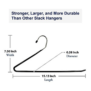 TESS Premium 12 Pack Slack Pant Hangers Trousers Jean Hangers, Heavy Duty, Anti-Rust Open Ended Pants, Easy Slide, Pants Organizers, Non-Slip Chrome and Black Friction
