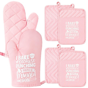 GROBRO7 6Pcs Cotton Oven Mitts Pot Holders Funny Women Resistant Hot Pads Machine Washable Microwave Gloves with Hanging Loop Pocket Potholder for Kitchen Baking Cooking GrillingPink