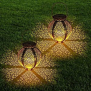 ZC GEL Solar Lanterns Outdoor Waterproof 2 Pack, Hanging Solar Lights Metal Retro Solar Lantern Outdoor Decorative for Garden, Patio, Courtyard, Party