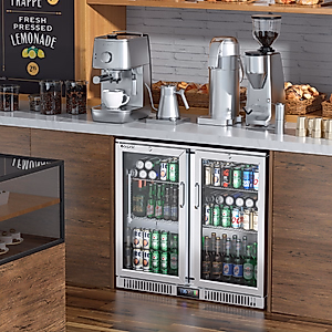 Coolski Back Bar Cooler Counter Height Beverage Refrigerator with 2 Glass Doors, Commercial Undercounter Display Fridge for Beer Soda Wine, 7.4 Cu.Ft. Capacity/LED Lighting/ETL NSF Approved