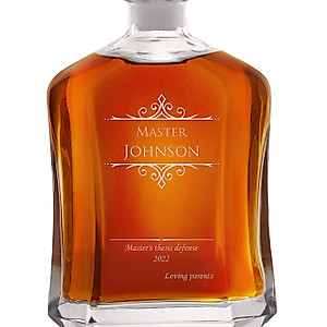 Maverton Whiskey carafe + 6 glasses with engraving - 23 fl oz. classical spirits decanter for her - 10 fl oz glasses for women - Whisky set - For Birthday - Personalized glassware - Master