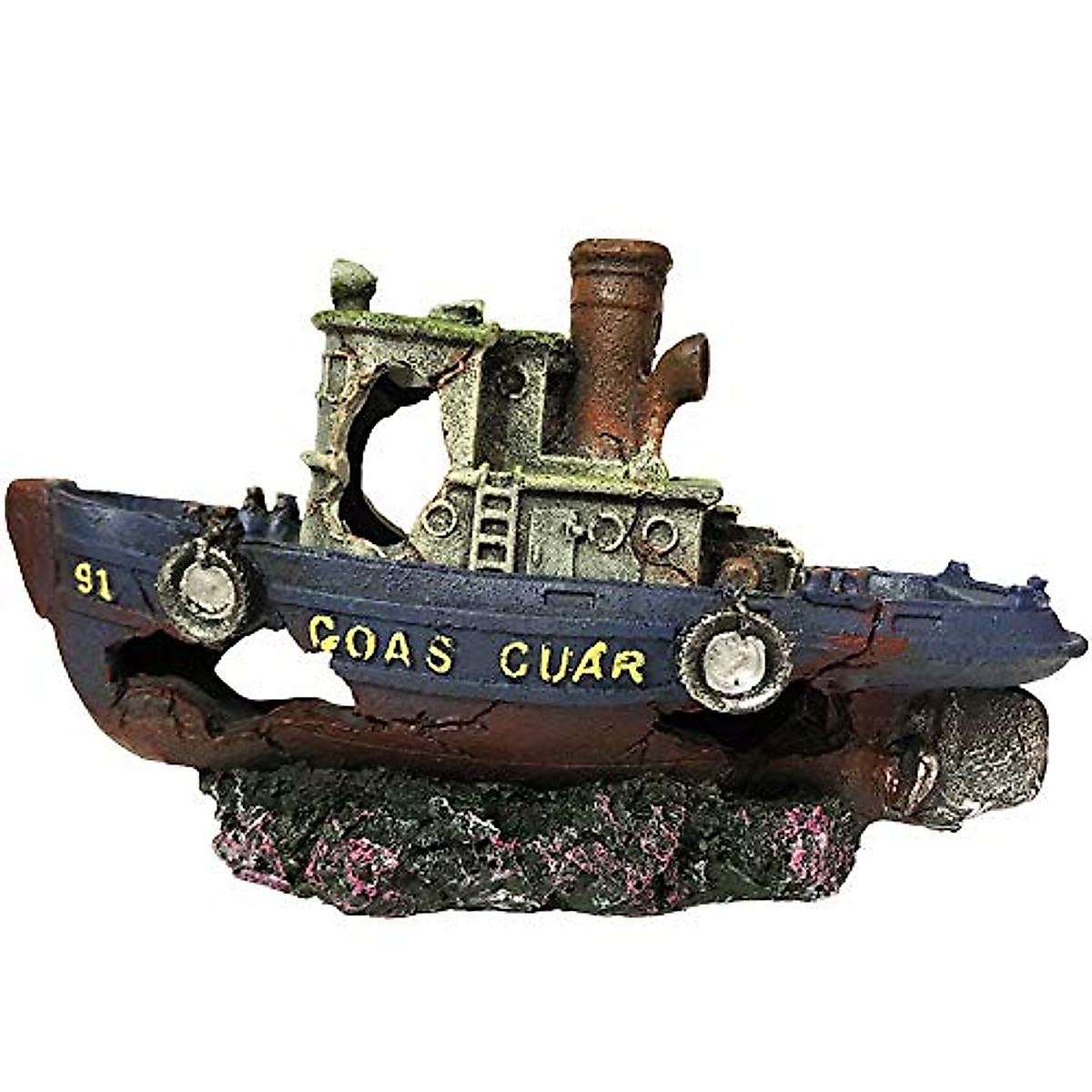 SLOCME Aquarium Large Shipwreck Decorations - Fish Tank Lifelike Ship Decor，Resin Material Large Pirate Ship Decor