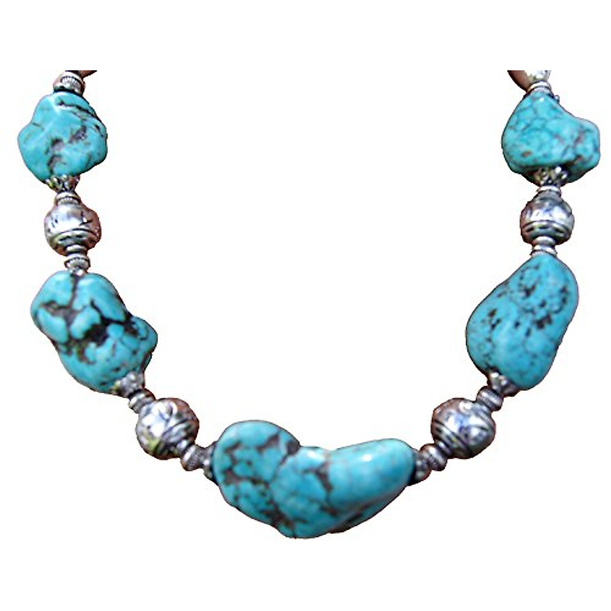 Moroccan Jewerly Berber Necklace Stone Turquoise With Silver Beads