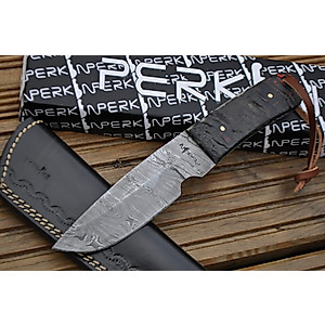 Perkin Handmade Damascus Steel Knife - Hunting Knife - Ram's Horn Handle- Full Tang - Amazing Value