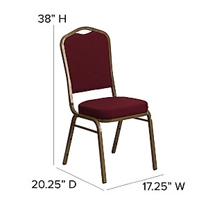 EMMA + OLIVER Crown Back Stacking Banquet Chair in Burgundy Fabric - Gold Frame