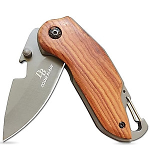 Folding Pocket Knife Wood Handle 7Cr13Mov Steel Blade Pocket Hunting Knife Outdoor Camping Multi-tool Survival Knife EDC for Men Women's Gift