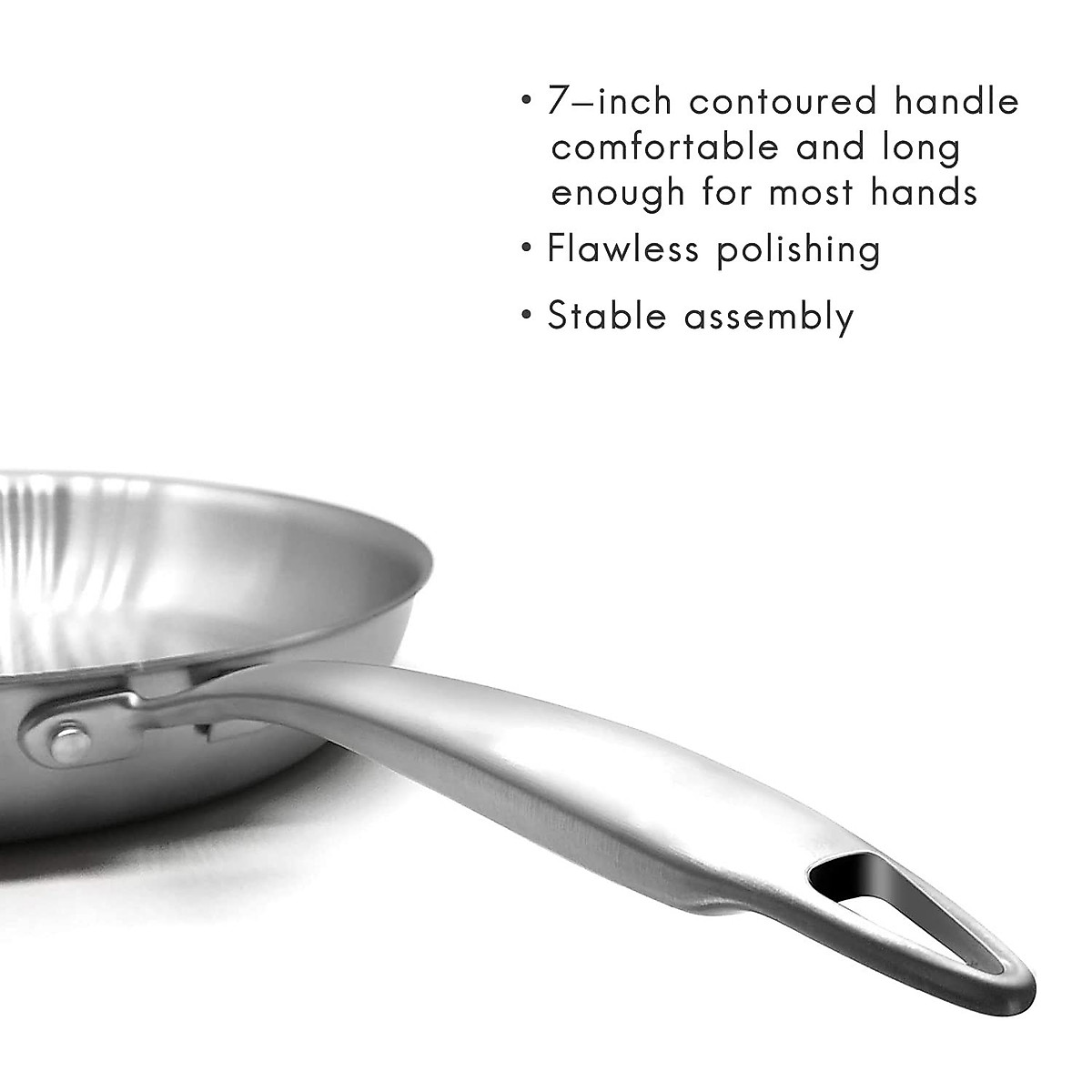 Fortune Candy 8-Inch Fry Pan with Lid, 3-ply Skillet, 18/8 Stainless Steel, Dishwasher Safe, Induction Ready, Silver