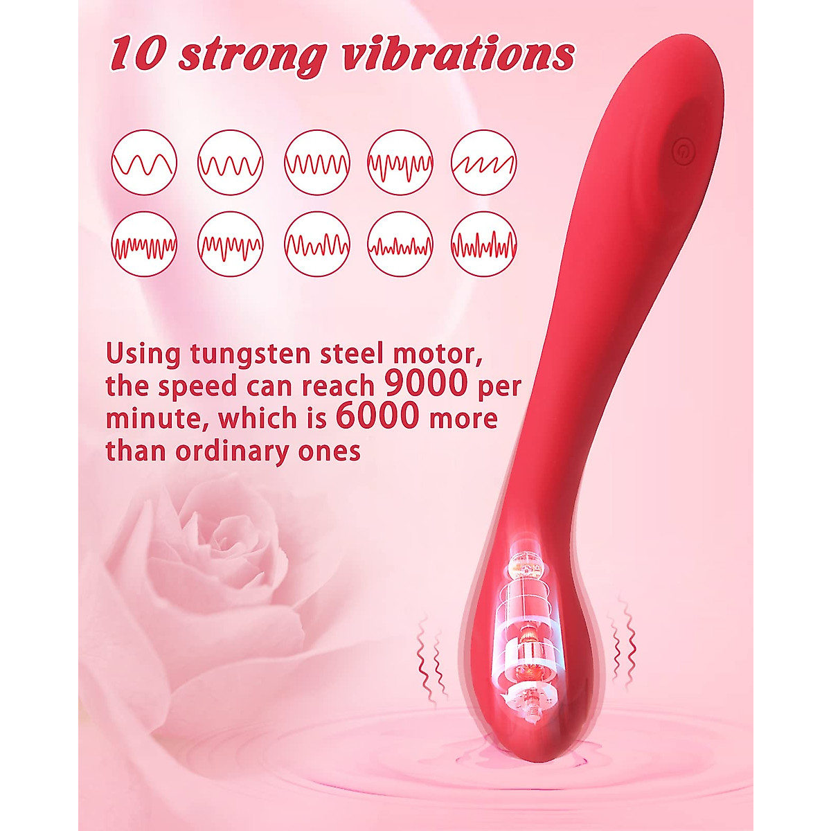 Alovegarden Clitoral G-Spot Powerful Rose Vibrator, Waterproof Dildo Clit Stimulator with 10 Vibration Modes, Softer and Flexible Sex Toy for Women, Clitoral Vibrator (Red)