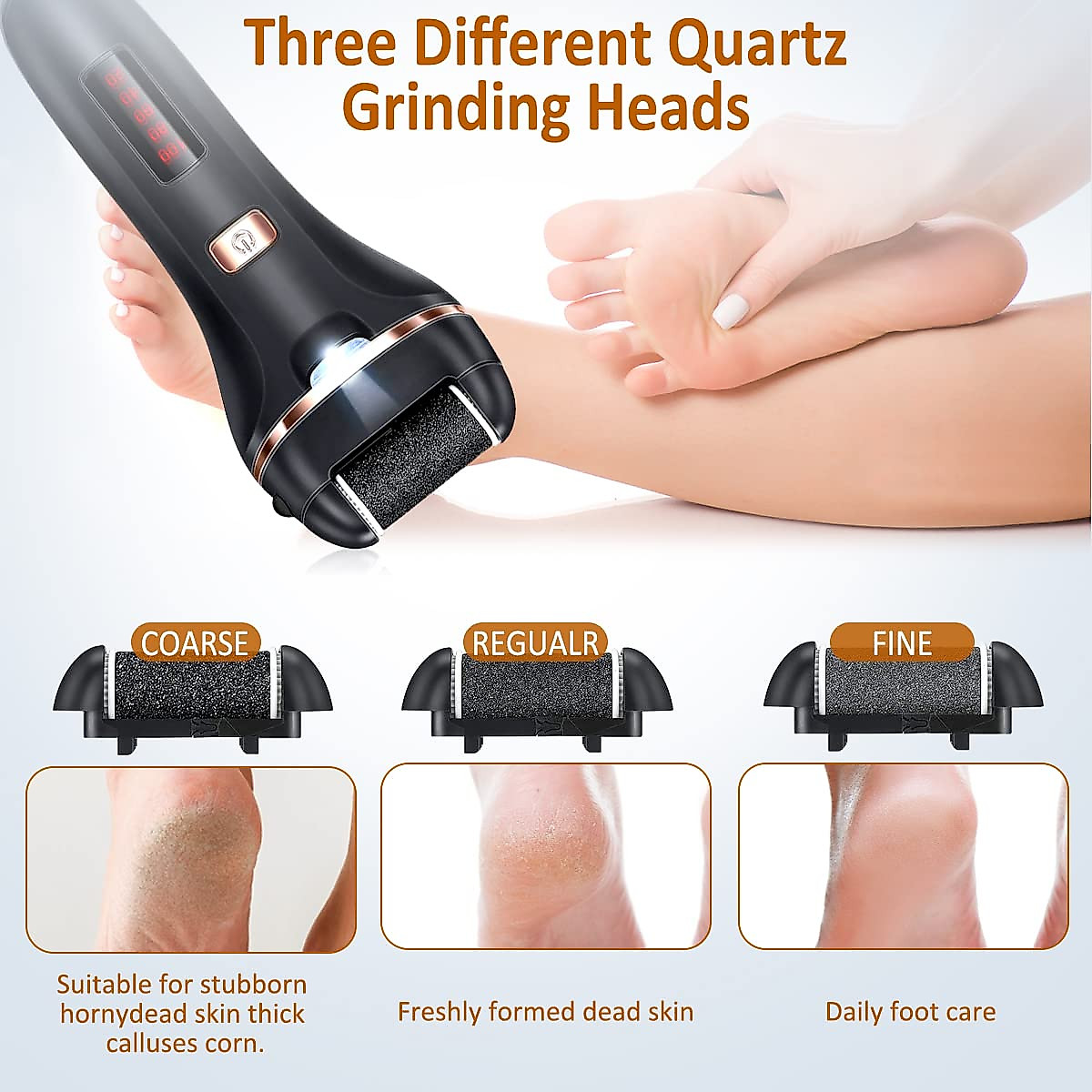 Electric Callus Remover for Feet,Rechargeable Foot File Hard Skin Remover,Waterproof 14 in1 Professional Pedicure Kit for Cracked Heels &Dead Skin,with 3 Roller Heads 2 Speed, Battery Display