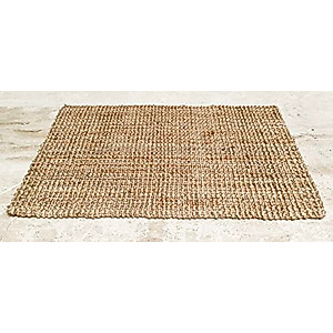 Natural Jute Boucle 2x3' Doormat, Hand Woven & Reversible for Living Room Kitchen Entryway Rug, Jute Burlap Braided Rag Rug, Farmhouse Rag Rug, Rustic Rug, Natural Look Rug