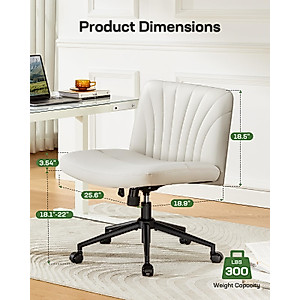 Marsail Criss Cross Chair with Wheels: PU Leather Cross Legged Office Chair Wide Armless Desk Chair Swivel Height Adjustable Vanity Chair for Make Up,Small Space,Bed Room(Beige)