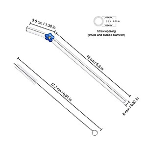 6 Pcs Reusable Glass Straws with 2 Cleaning Brushes, Cute Colorful Flower Glass Straws Shatter Resistant, Reusable Straws Dishwasher Safe for Smoothies, Milkshakes, Juices, Teas