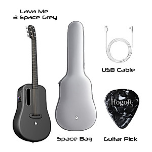 LAVA ME 3 38" Carbon Fiber Lightweight Guitar for Right Hand with Effects Acoustic Guitar Soft | Support Wi-Fi Bluetooth | with Space Bag, Bundle with HogoR Guitar Pick