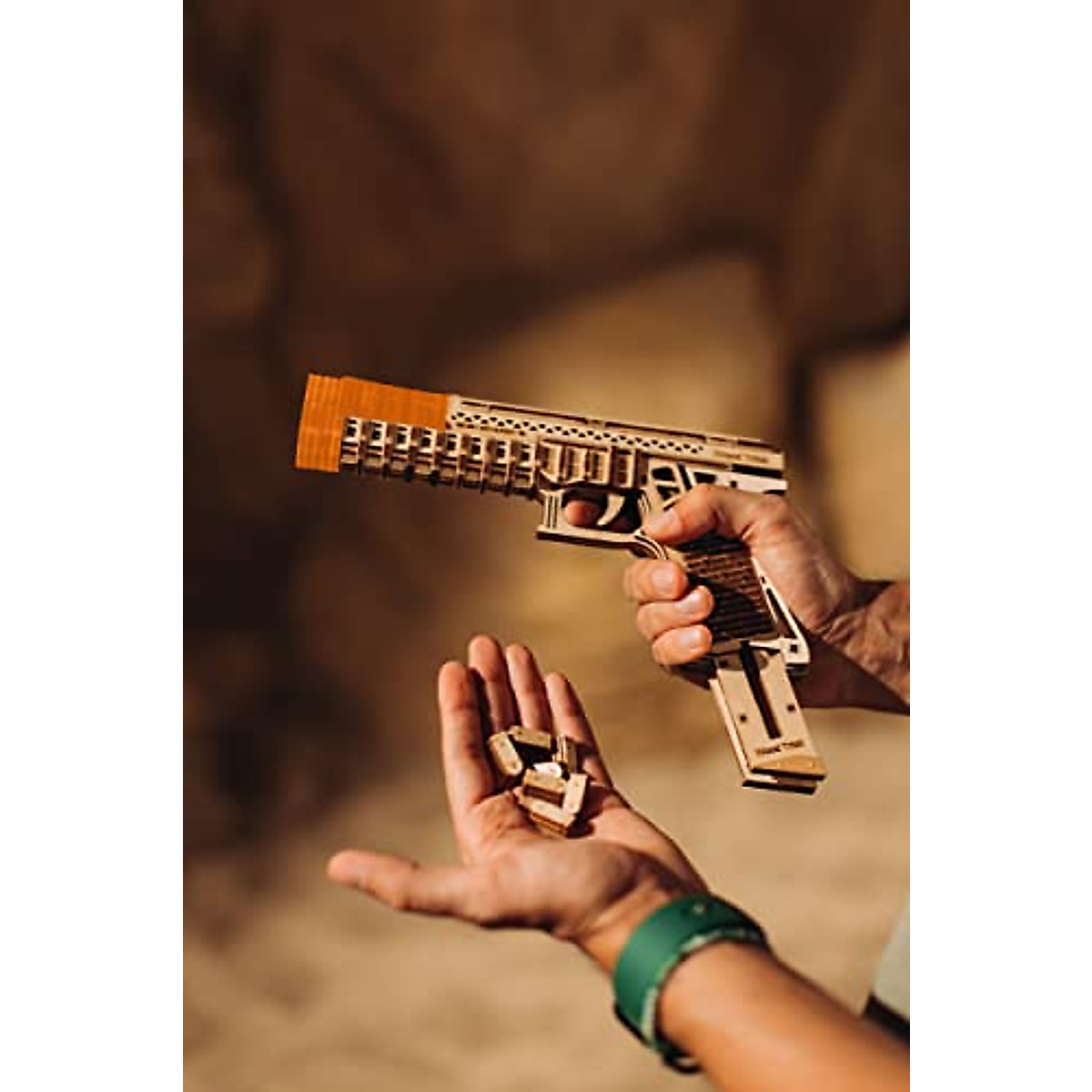 Wood Trick Defenders Gun 3D Wooden Puzzles for Adults and Kids to Build - Shoots up to 13 ft - 2 Clips - 9x5 in - Wooden Model Kits for Adults and Kids - 14+