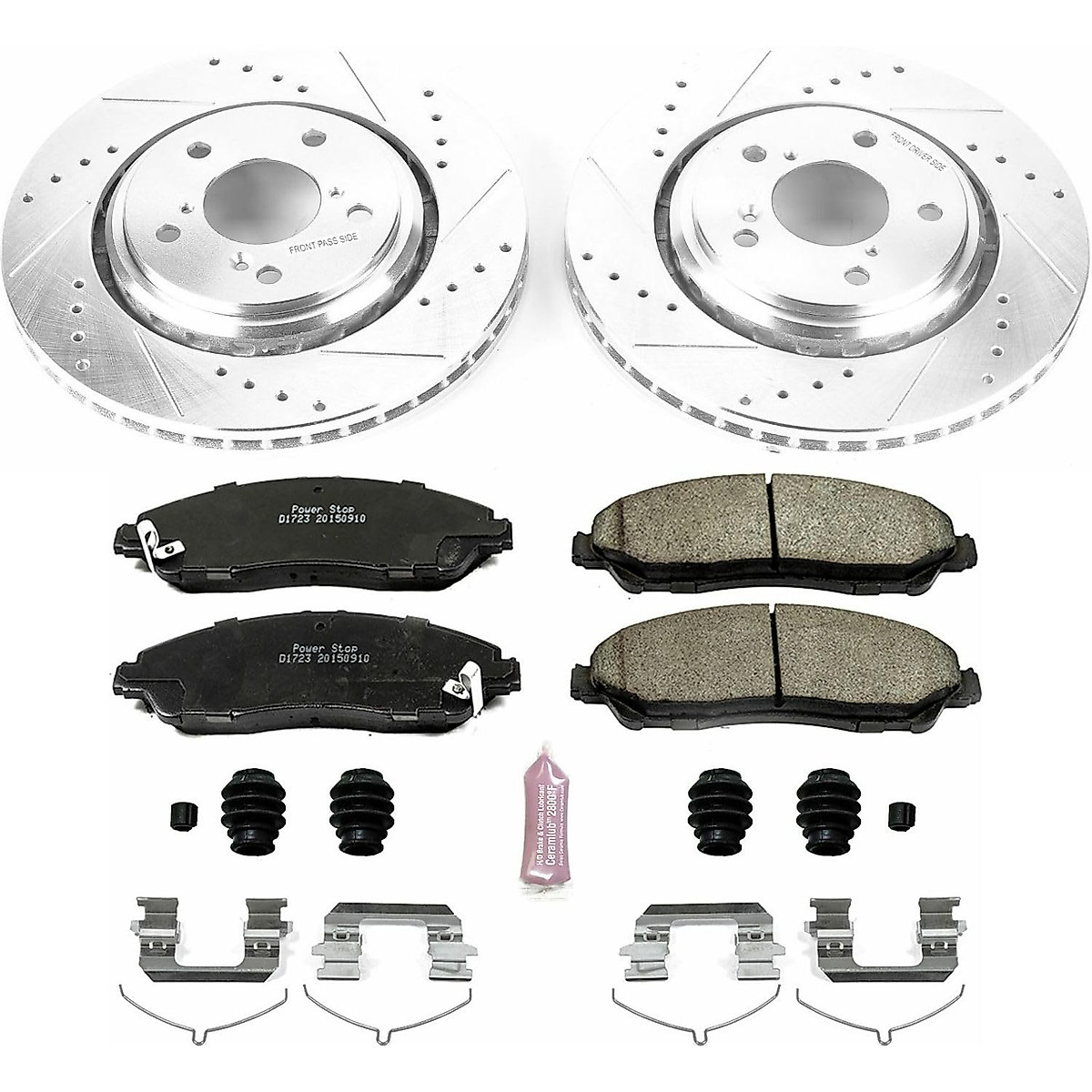 Power Stop Brake Kit For Acura MDX Honda Ridgeline Pilot Front Z23 Carbon Fiber Brake Pads with Drilled and Slotted Brake Rotors K7352