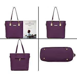 Dayfine 6-Pcs Handbags and Purses for Women Waterproof Nylon Tote Bags Shoulder Bag Backpack Wallet Zip Clutch Key Card Bag-Black