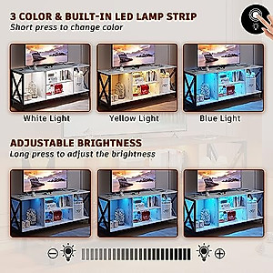 FOMNEY LED TV Stand with Auto LED Lights, Entertainment Center with Wireless/USB/Type-C Charging Station, Television Stands for 65+ Inch TV, TV Cabinet with Adjustable Legs for Living Room(White)