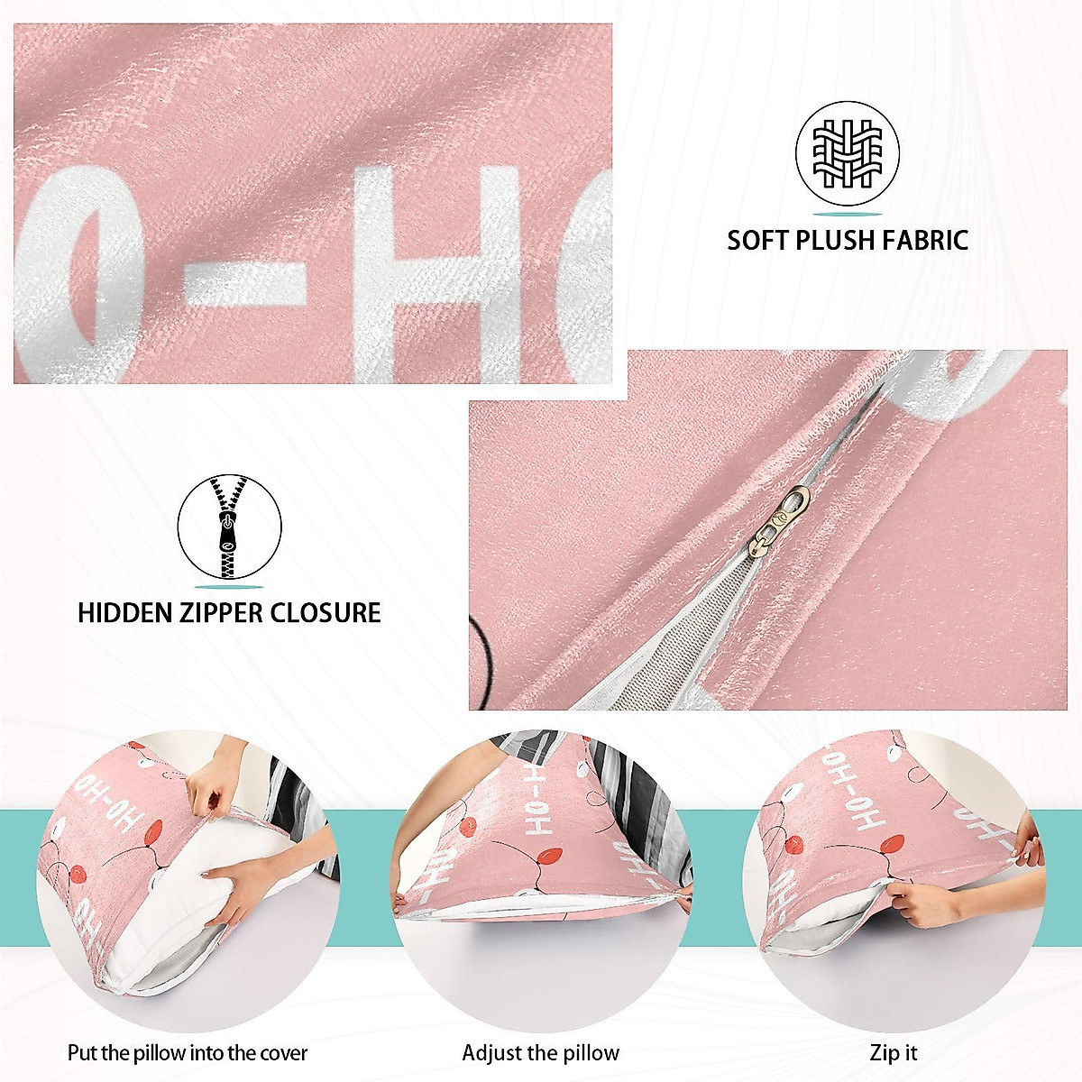 Cute Christmas Ho Pink Pillowcase for Hair and Skin Body Pillow Cover Body Pillow Cases Queen Size 20"X 30" Throw Pillow with Zipper for Women Men