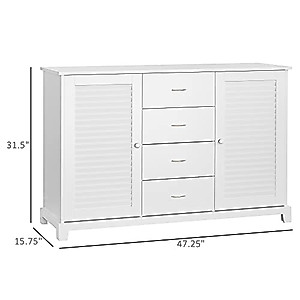 HOMCOM Sideboard Buffet Cabinet, Kitchen Cabinet, Coffee Bar Cabinet with 4 Drawers and 2 Louvered Doors for Living Room, Kitchen, White