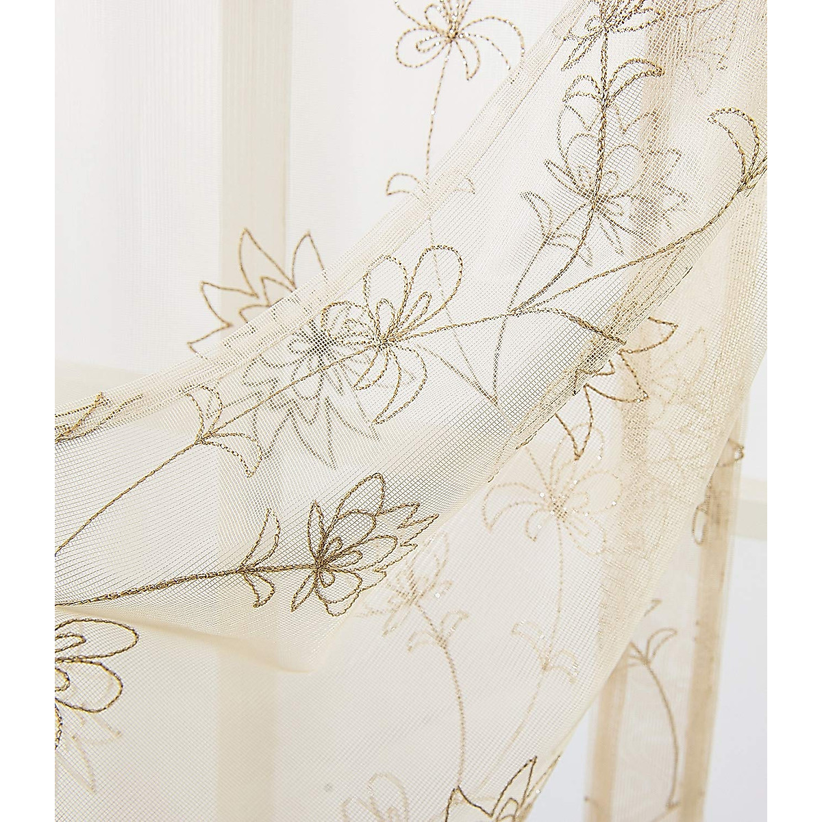 Molaxhome Roman Window Shades Sheers - 48inch Long, Embroidery Balloon Curtains Drapes 1 Panels for Kitchen Room (39x48inch, Flower)