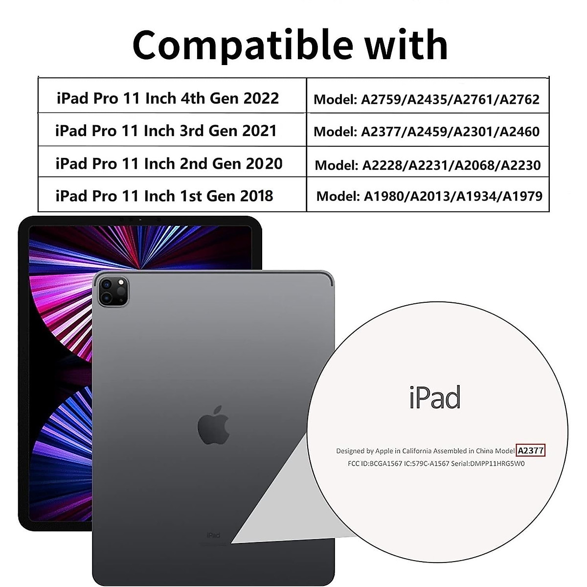 ProCase Cover for iPad Pro 11 Inch Case 2022/2021/2020/2018, Slim Stand Hard Back Shell Smart Cover for iPad Pro 11 4th Generation 2022 / 3rd Gen 2021/ 2nd Gen 2020 / 1st Gen 2018 -Black