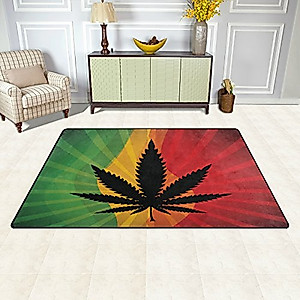 ALAZA Non-Slip Area Rugs Home Decor, Retro Rainbow Marijuana Leaf Floor Mat Living Room Bedroom Carpets Doormats 31 x 20 inches