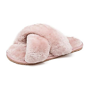 Crazy Lady Women's Slippers Fuzzy Fluffy Memory Foam House Shoes Cross Band Indoor and Outdoor (06/Pink, 7-8)